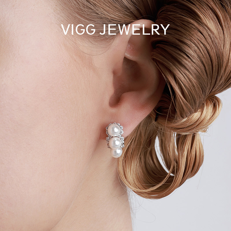 VIGG猫爪耳钉女纯银淡水贝珠耳环2023新款年潮小众设计感百搭耳饰_虎窝淘