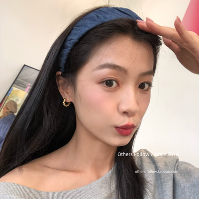 牛仔格纹褶皱宽边发箍