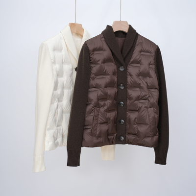 LP老钱感羊毛羊绒新款小翻领拼接白鹅绒长袖单排扣羽绒服短外套女