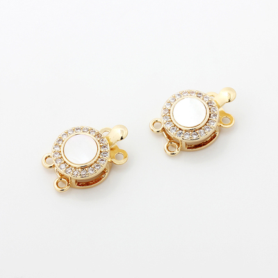 包金双排项链扣头微镶白贝插片扣