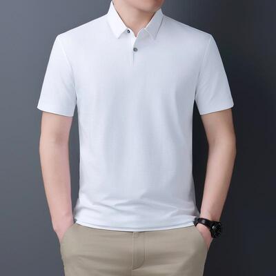 夏季新款男士闲绒棉衫休百搭男衣装上免长烫翻25018-KJ领短袖恤