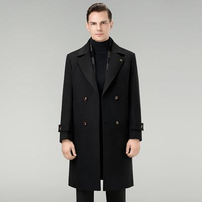 冬加面呢绵羊厚毛大588-588衣男式风黑色长款衣西装双领中年可拆