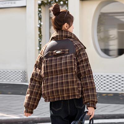 格子羽绒服女款冬新小个子绒高级感超好季看白YB8995-1鸭外套