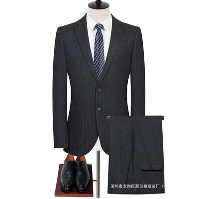 春秋2661-L高档修婚礼西服套装装条纹扣身正男士中年爸爸俩喜宴礼