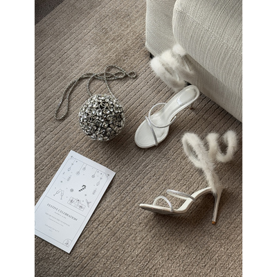 Momoshero【Rc闪钻高跟】超软羊皮&兔毛&真丝水钻 蛇形缠绕高跟鞋