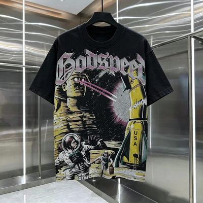 Godspeed法老火箭宇航员做旧短袖美式复古高街vintage水洗男女T恤