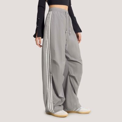 Adidas三叶草女子宽松阔腿裤条纹伞兵裤运动长裤KS2865/KS2866