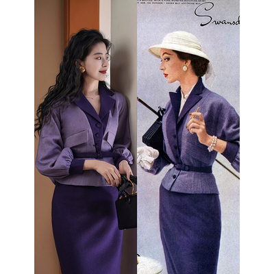 显瘦西装夹克高腰裙直筒裙秋