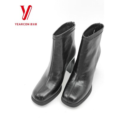 意尔康跟5652AH12966Y真皮时尚靴子新款女鞋百搭爆款秋季粗高2025