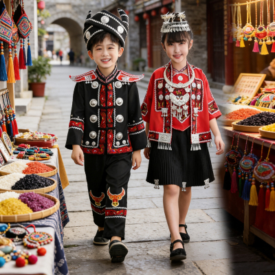 哈尼宝贝吉量山歌好比春江水童年叮叮当民族风演出服儿童舞蹈服装