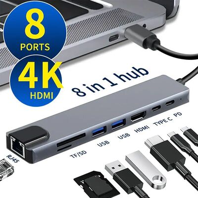 USB C Hub 8 In 1 Type C 3.1 To 4K HDMI Adapter with RJ45 SD/
