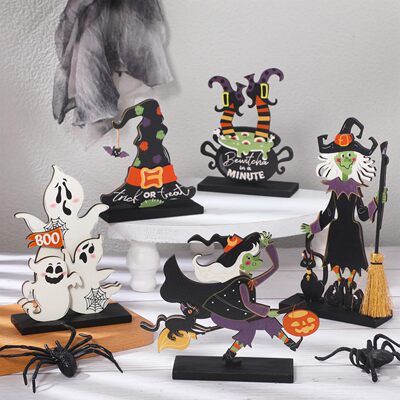 Halloween Wooden Table Center Decoration Witch Ghost Pumpkin