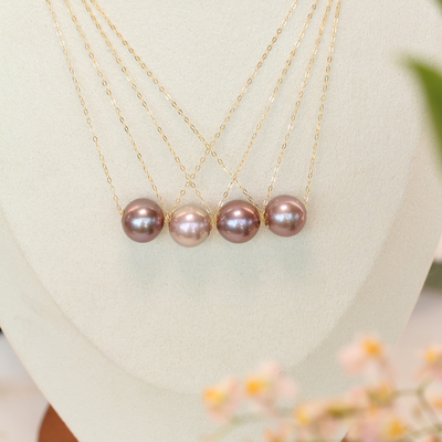 新人福利 18k金路路通正圆天然大紫色珍珠路路通吊坠转运珠锁骨链