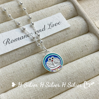 S925纯银韩版可爱卡通叮当猫项链