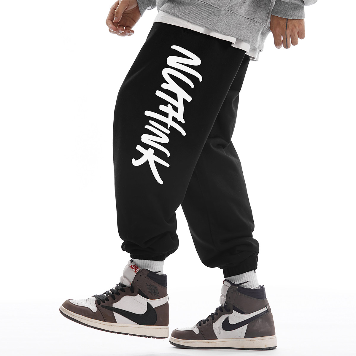 Nuthink欧美国潮字母卫裤男潮牌ins潮流高街宽松加绒束脚裤潮冬季_虎窝淘