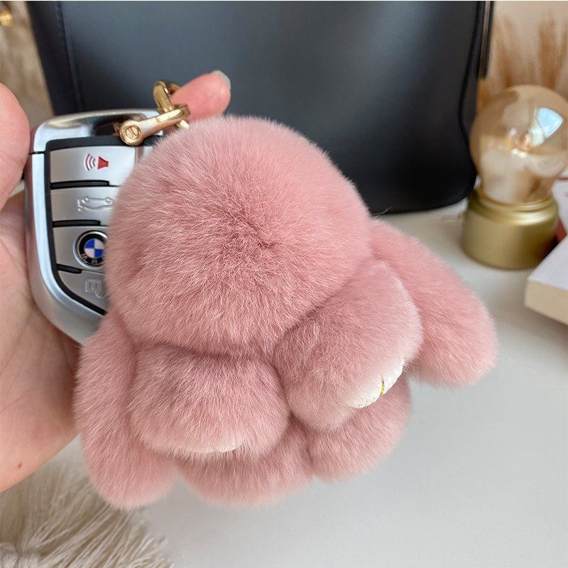 韩国ins獭兔毛小兔子汽车钥匙扣呆萌装死兔挂饰包包配饰 皮草挂件_虎窝淘