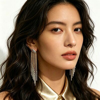 E14870ZA几何流苏耳环女长款气质个性夸张耳挂