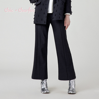 轻奢黑色高腰微喇修身显瘦女裤