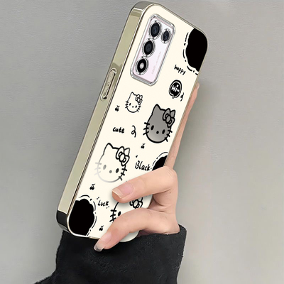 适用真我Q3s手机壳realmeQ3s5G保护套RMX3461新款Realme可爱OPPO电镀OPPOQ全包防摔OPPORealmeQ女生黑白kt猫
