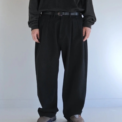 现货ANACHRONORM AGING HEAVY PIQUE 2 TUCK 重磅宽松工装裤25FW