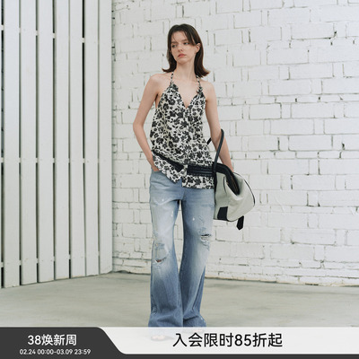 马骝破洞漆点牛仔裤春夏