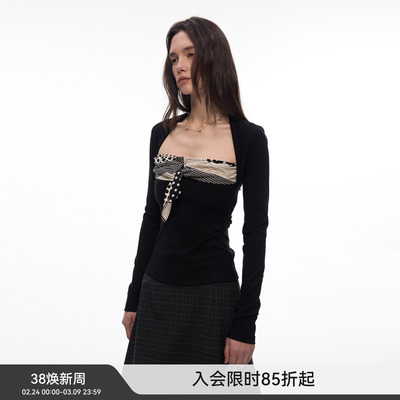 【叠影波点】BiLLconch修身显瘦辣妹风长袖t恤波点拼接假两件上衣