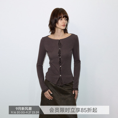 【波点剪影】BiLLconch假两件长袖t恤女波点拼接修身打底上衣女