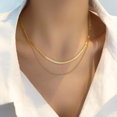 肯豆同款欧美双层叠戴蛇骨链项链女轻奢小众高级感金色锁骨链颈链