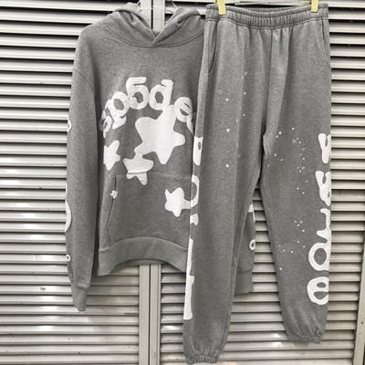 Young Thug 同款Sp5der 555555 Pink Hoodie发泡字母卫衣卫裤套装