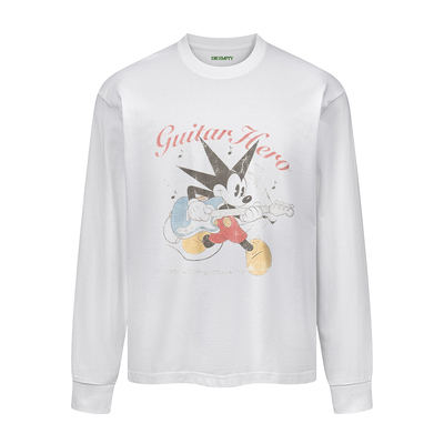 DE 米老鼠美式复古印花T恤260克重磅纯棉摇滚卡通长袖