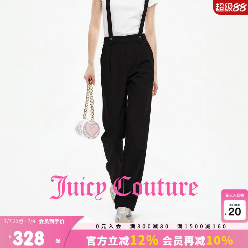 Juicy Couture橘滋休闲裤女26夏季新款黑色直筒可拆卸背带裤长裤