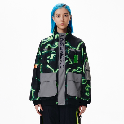 李宁LNG未来玩家系列男女同款潮流时满印立领运动夹克外套FDBA002