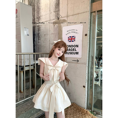 迟伞伞fletta刺绣海军领连衣裙