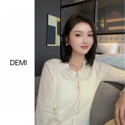 MISS RUILI定制 早春新款重工提花蕾丝拼接衬衫独特气质上衣F1690