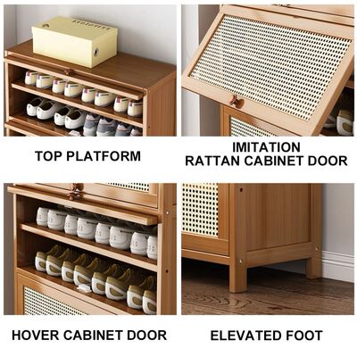 Bamboo Shoe Cabinet with 2 Flip Drawers & Door Entryway