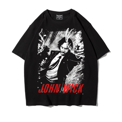 电影疾速追杀johnwick基努里维斯重磅宽松大码oversize短半袖T恤