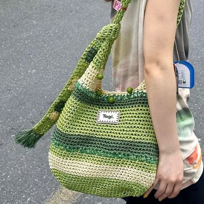 2025新款tagi机灵果子手工串珠大容量可调节休闲单肩斜挎包