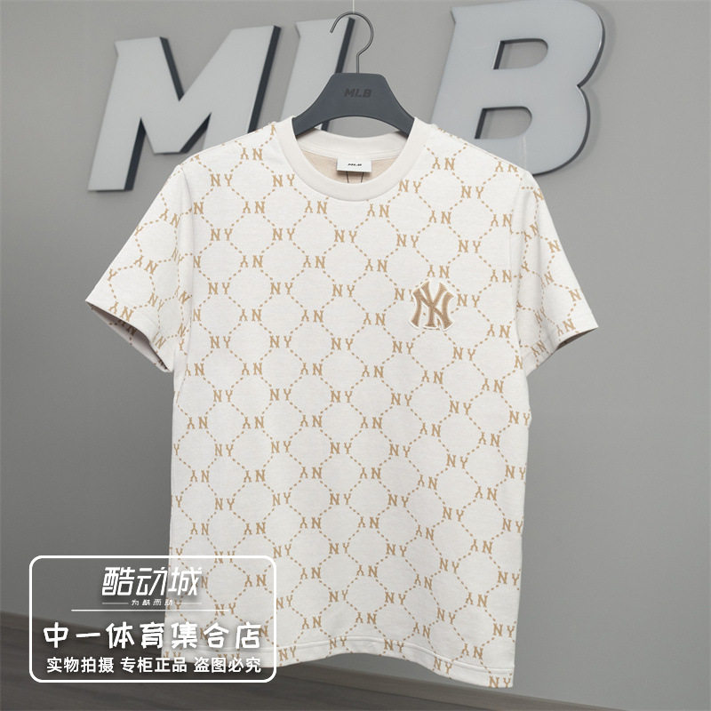 MLB情侣短袖男女线下专柜同款NY复古老花运动T恤