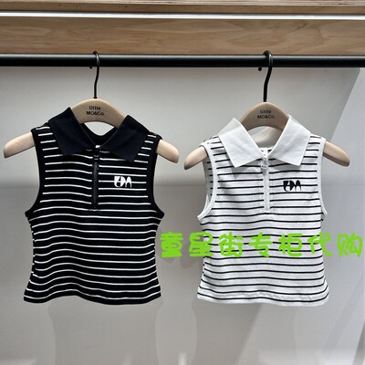 littlemoco专柜正品25年夏女童条纹无袖背心翻领上衣KBE2TOP018