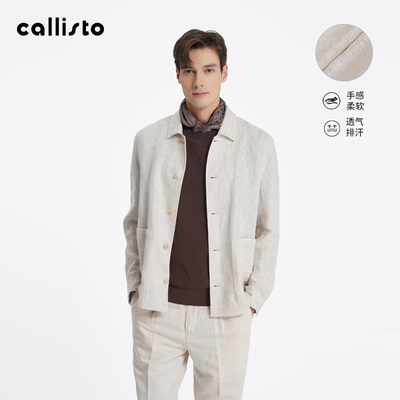 【商场同款】callisto2025春新款男士亚麻长袖老钱风时尚外套