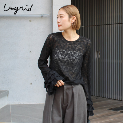 Ungrid25秋冬新品蕾丝半透打底衫