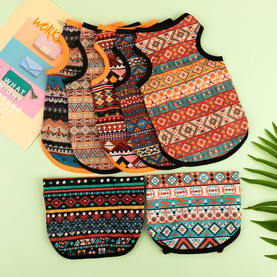 跨境亚马逊宠物背心猫茶杯犬小型犬泰迪比熊民族风衣服夏装短袖