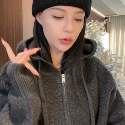 【BARRIFAIT】百搭时尚气质款连帽抽绳圈圈羊毛潮搭外套