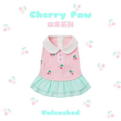 UNLEASHED春夏狗狗连衣裙可爱透气樱桃娃娃裙宠物衣服无袖背心裙