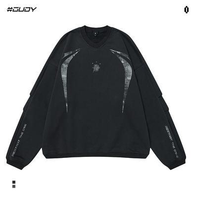 OVDY官方美式街头加绒V领卫衣男