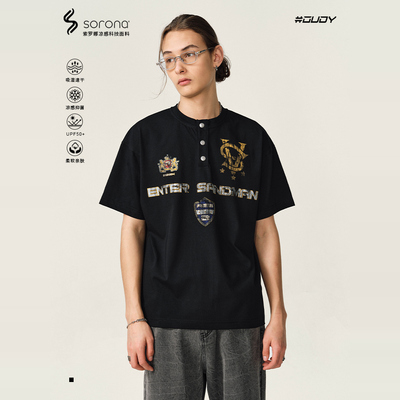 美式亨利领短袖t恤男索罗娜上衣