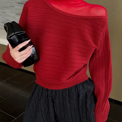 童心家设计感网纱拼接假两件针织衫YS1-6637