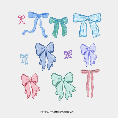 smokebomblab手绘淡颜清新女孩蝴蝶结bowknot可爱纹身贴纸