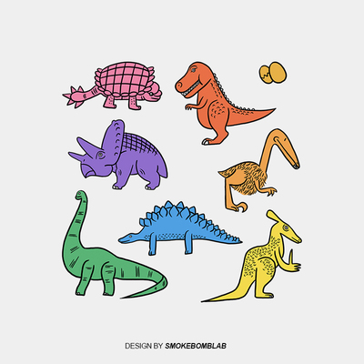 smokebomblab儿童安全多巴胺配色彩色恐龙男孩纹身贴剑龙翼龙组合
