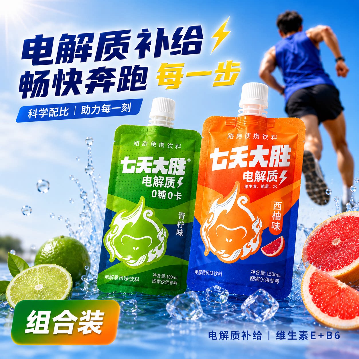 七天大胜电解质西柚青柠组合装袋装马拉松赛事用水【跑步喝的水】